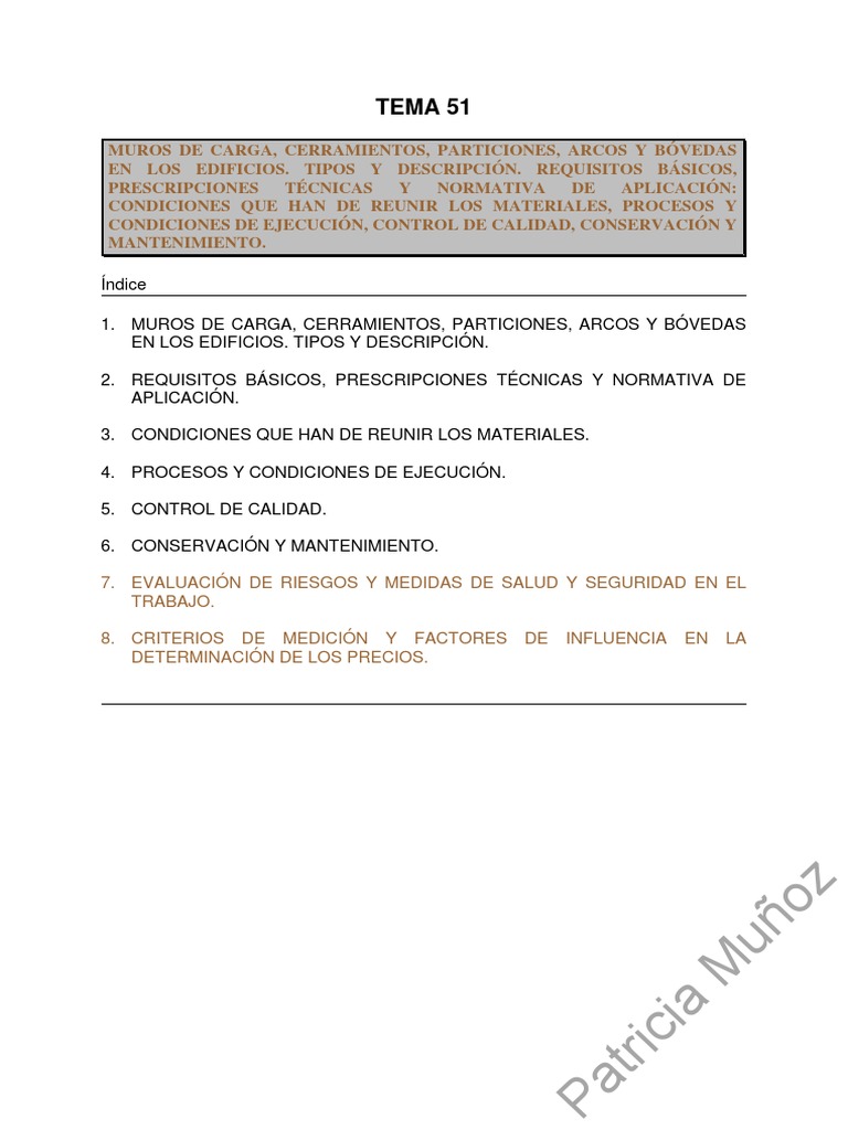 Tema 22 Resu 06-03 Muros de Carga, Cerramientos, Particiones, Arcos y Bovedas en Los Edificios ...