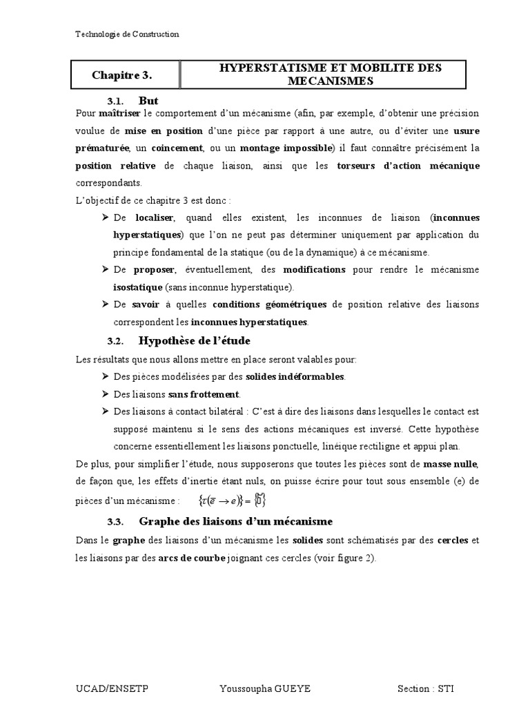Chap3 Hyperstatisme Et Mobilité Des Mécanismes | PDF | Machine ...