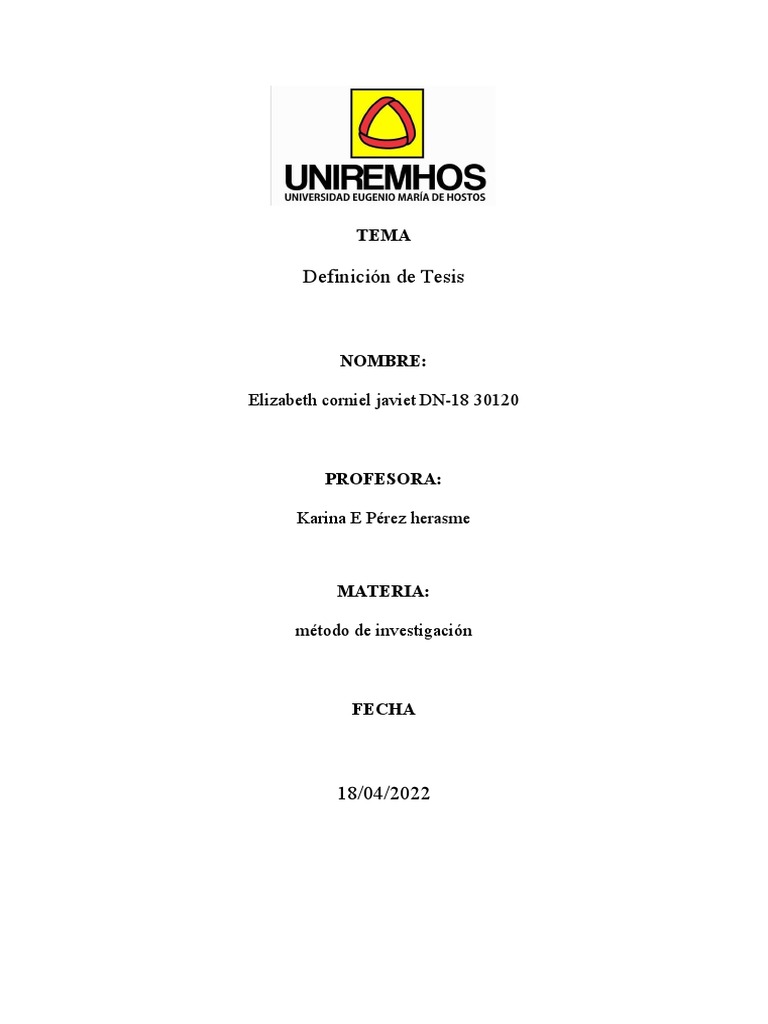 Definición de Tesis | Descargar gratis PDF | Teoría | Experimentar