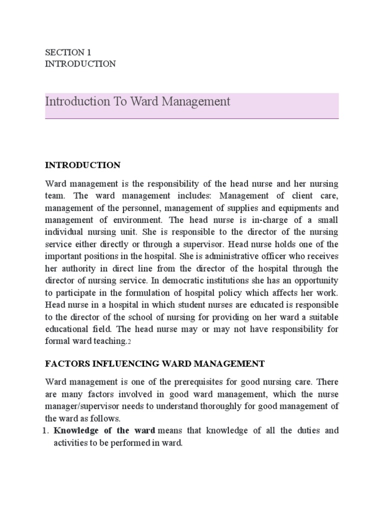 Introduction To Ward Management | PDF | Nursing | Hospital
