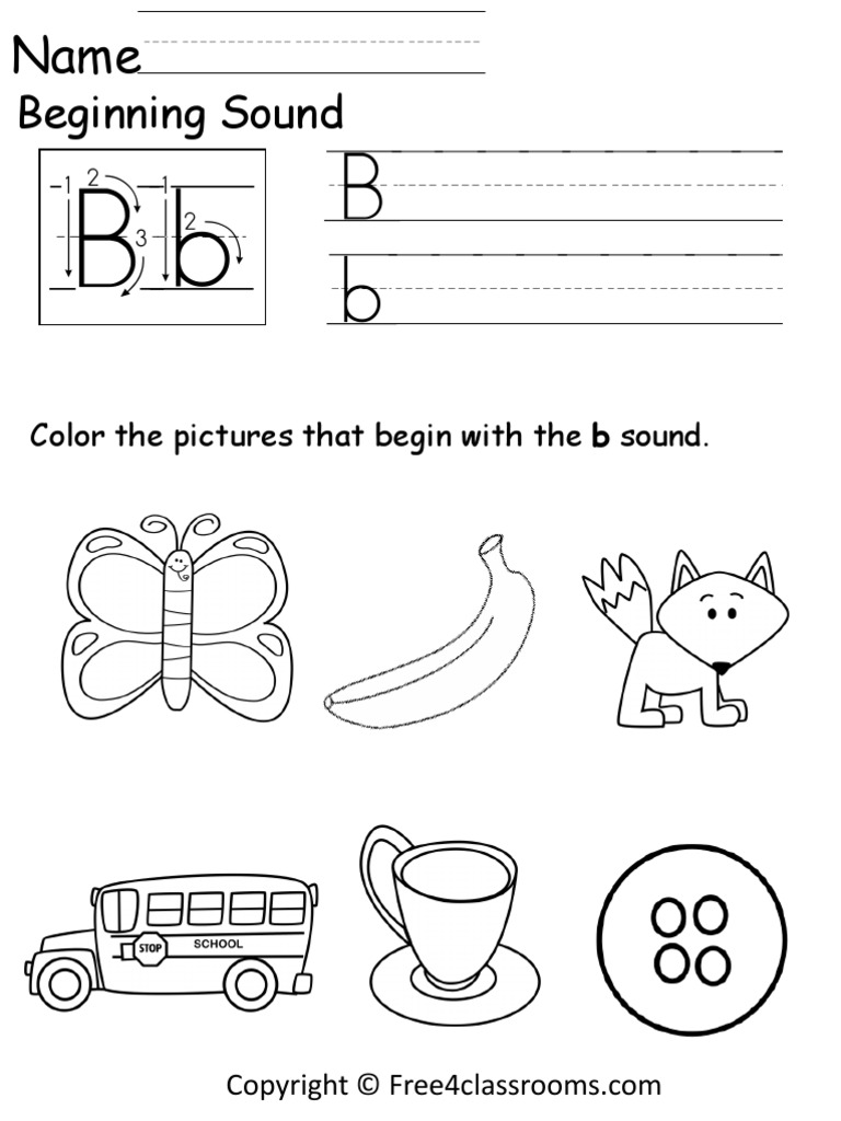 Beginning Sound: Color The Pictures That Begin With The B Sound | PDF
