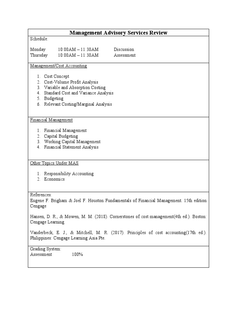Management Advisory Services Review | PDF