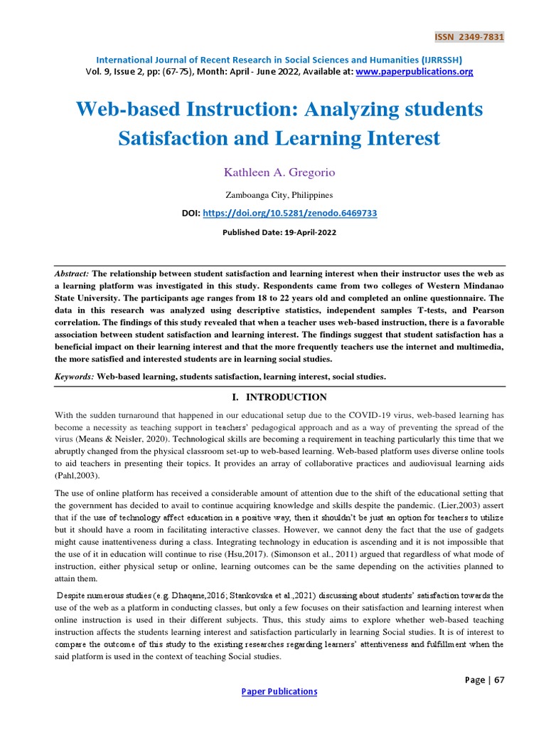 Web-Based Instruction: Analyzing Students Satisfaction and Learning ...