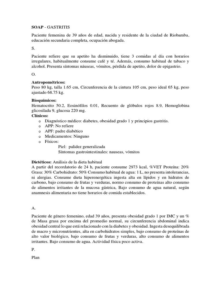 SOAP Gastritis | PDF | Obesidad | Dieta