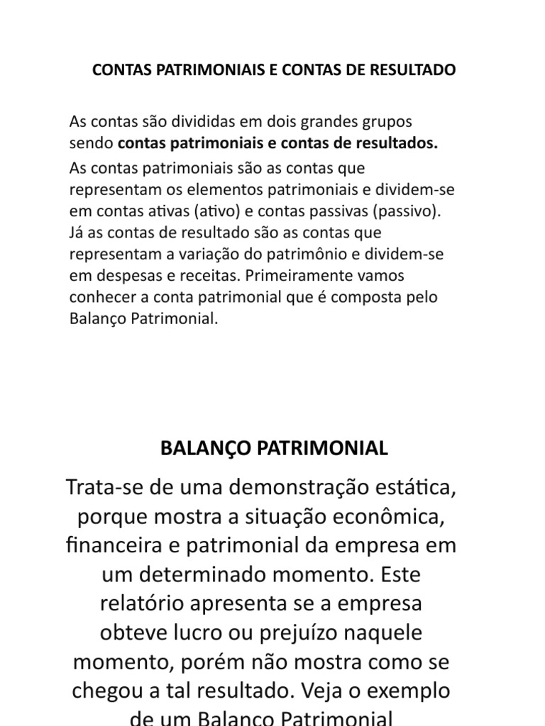 Classificação de Contas Patrimoniais e de Resultado | PDF | Balancete ...