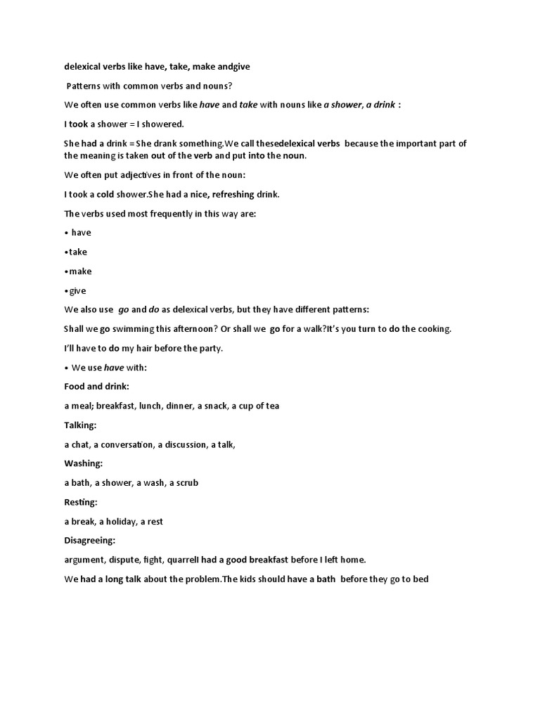 Delexical Verbs Like Have, Take, Make Andgive | PDF