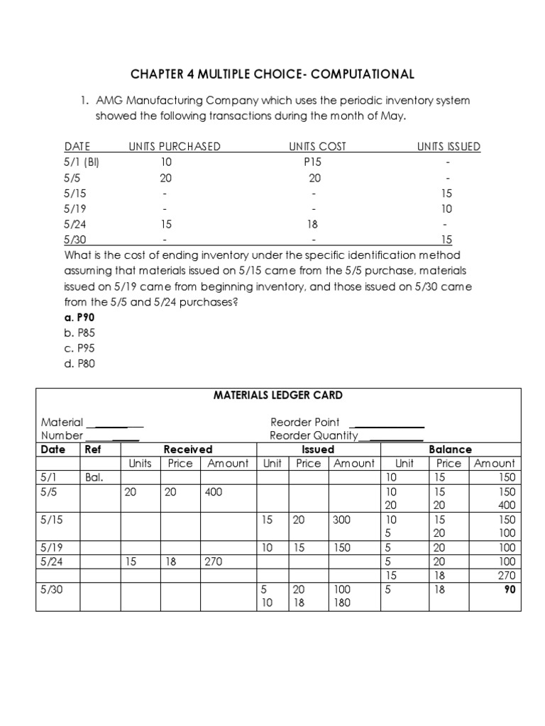 Chapter 4 Multiple Choice-Computational | PDF | Cost Of Goods Sold | Inventory