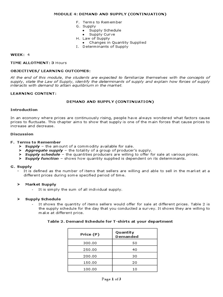 Aec 001-Bacc 001 (Econ) - Week 4 Module | PDF | Supply (Economics ...