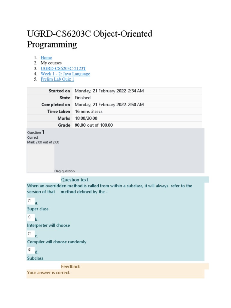 Prelim Lab Quiz 1 | PDF | Object Oriented Programming | Method ... Prelim Lab Quiz 1 | PDF | Object Oriented Programming | Method ...
