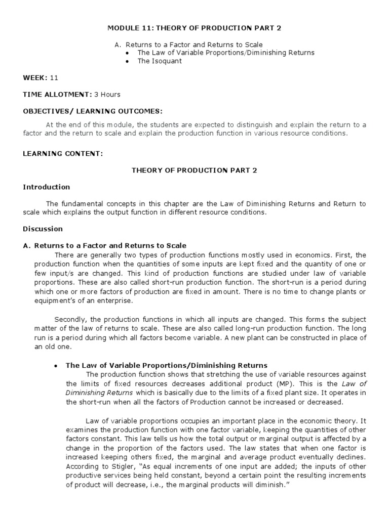 Aec 001-Bacc 001 (Econ) - Week 11 Module | PDF | Production Function ...