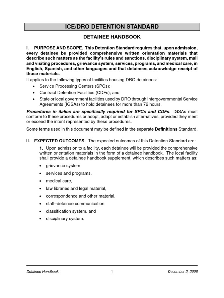 Detainee Handbook | PDF | U.S. Immigration And Customs Enforcement ...