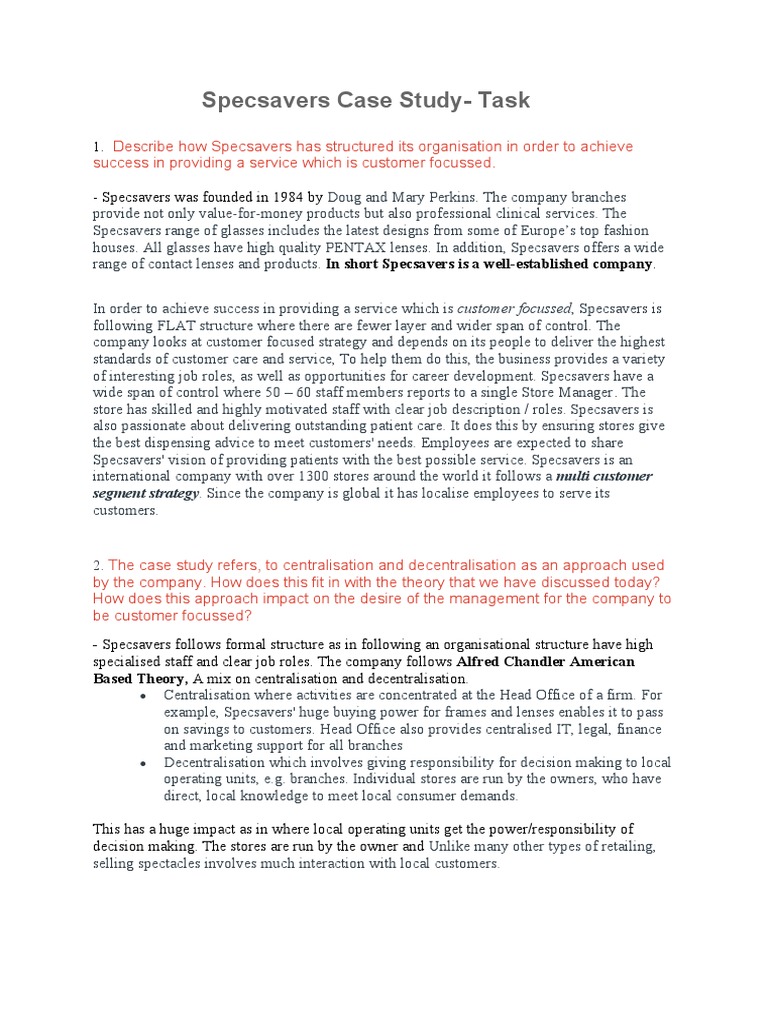 Specsavers Case Study-Task: Segment Strategy. Since The Company Is Global It Has Localise ...