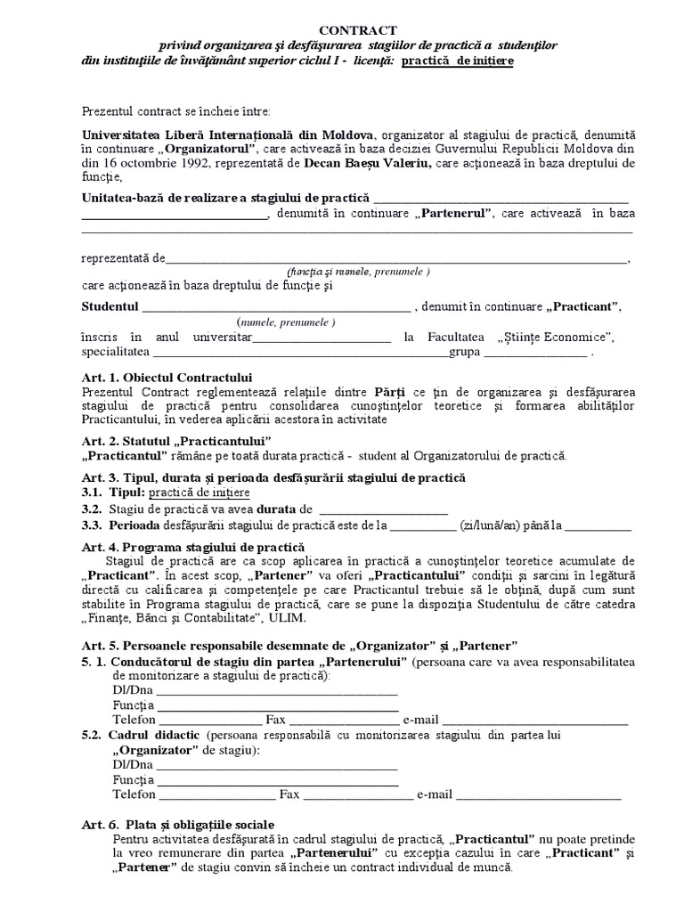 Contract Practica Initiere Ulim | PDF