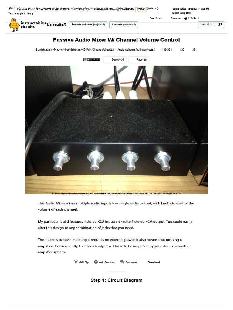 Passive Audio Mixer W - Channel Volume Control - 6 Steps ...
