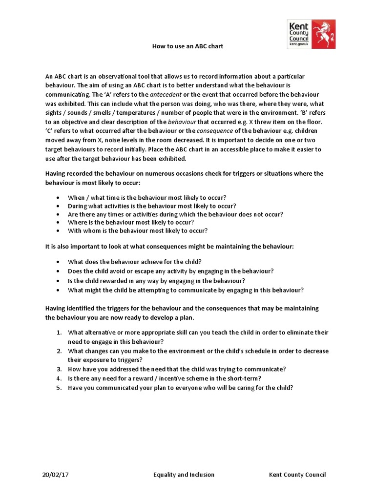 ABC Chart With Guidance | PDF | Behavior | Cognitive Science