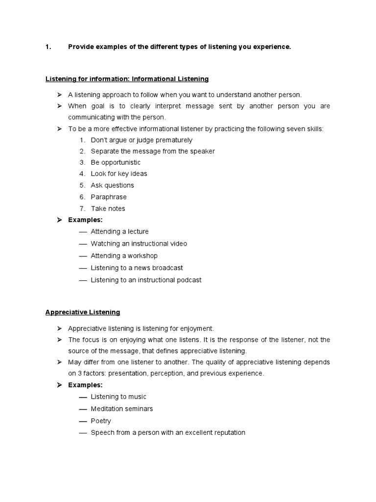 Examples - Types of Listening | PDF