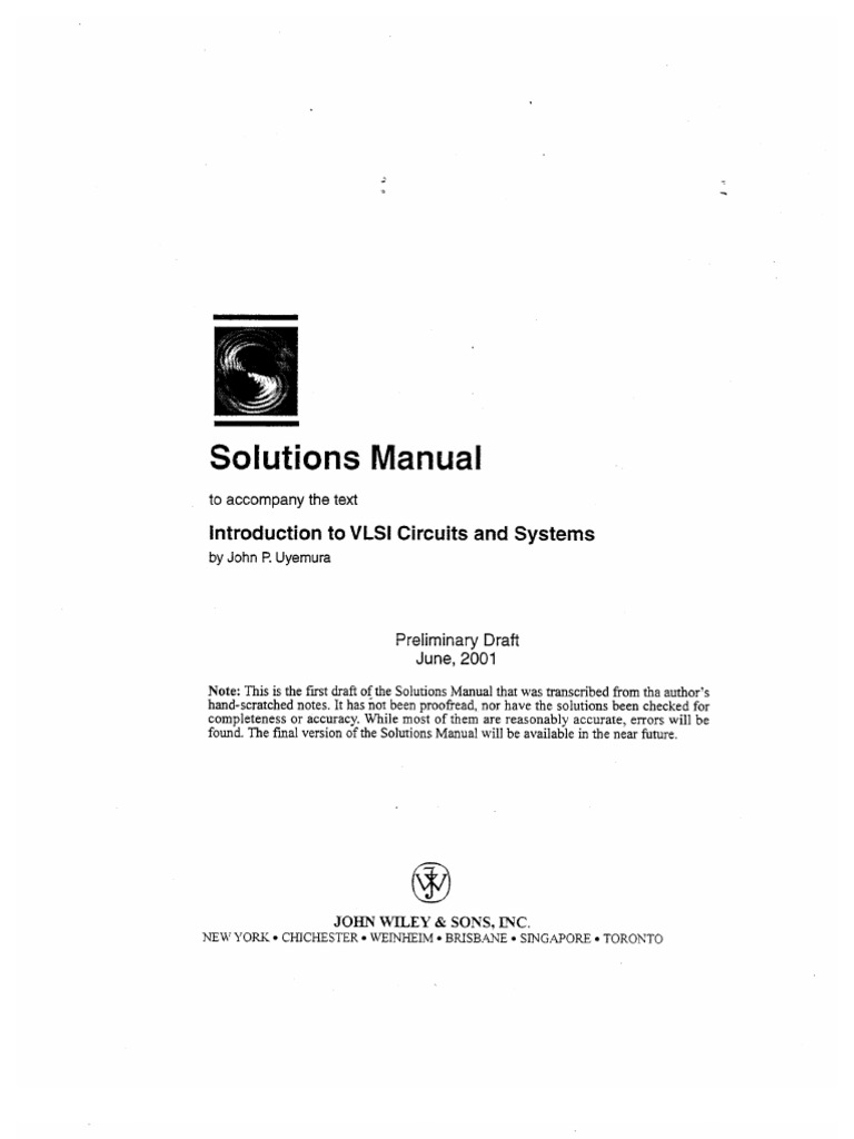 Introduction To VLSI Circuits and Systems 2001 Draft - John P Uyemura - Solutions Manual | PDF
