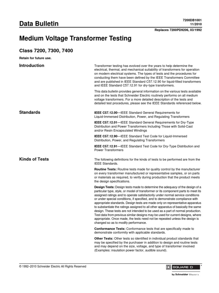 MV Transformer Testing (7200DB1001 | PDF | Transformer | Electrical ...