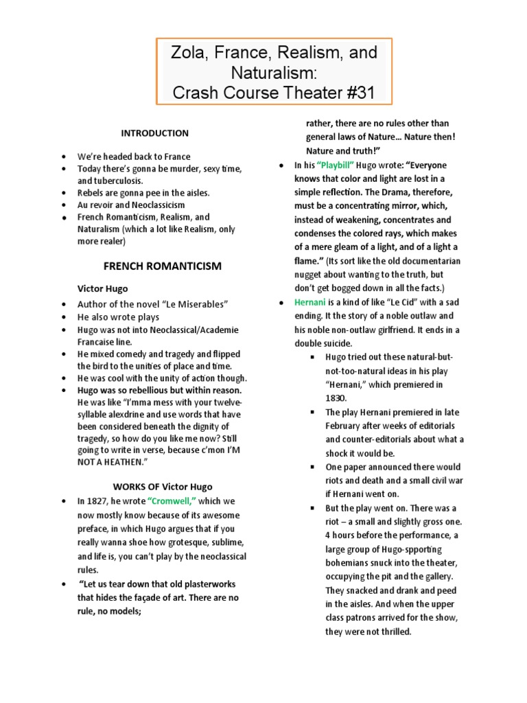 Zola France Realism and Naturalism CRASH COURSE 31 | PDF | Classics