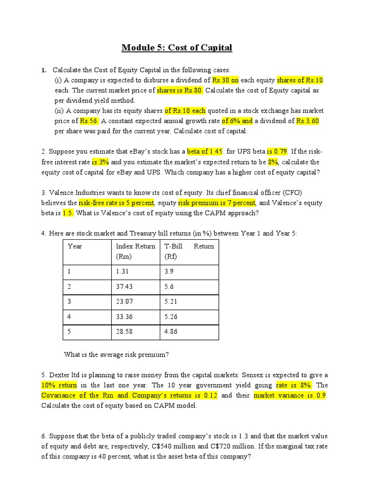 Module 5 - Cost of Capital - Questions | PDF | Cost Of Capital ...