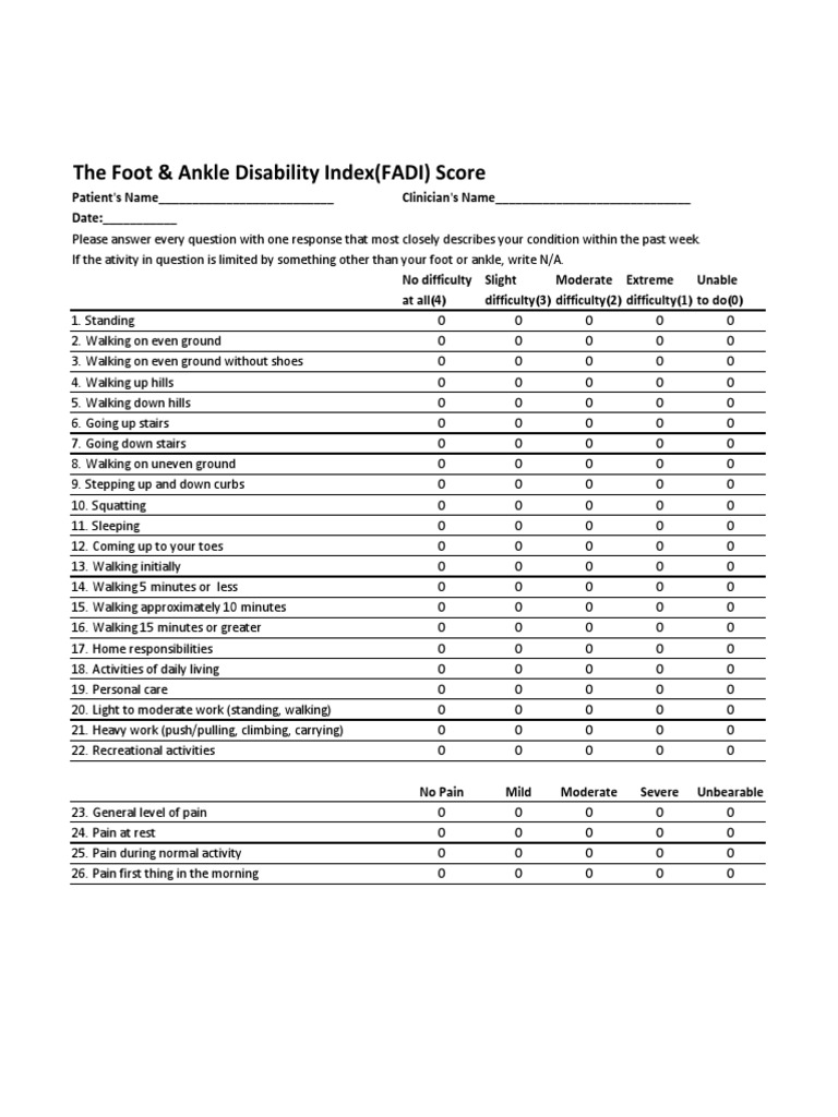 The Foot & Ankle Disability Index (FADI) Score | PDF | Clinical ...