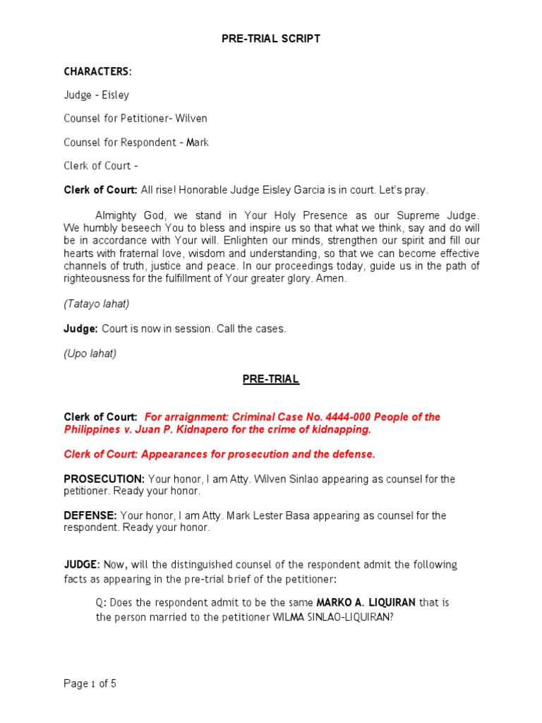 Pre Trial Script | PDF