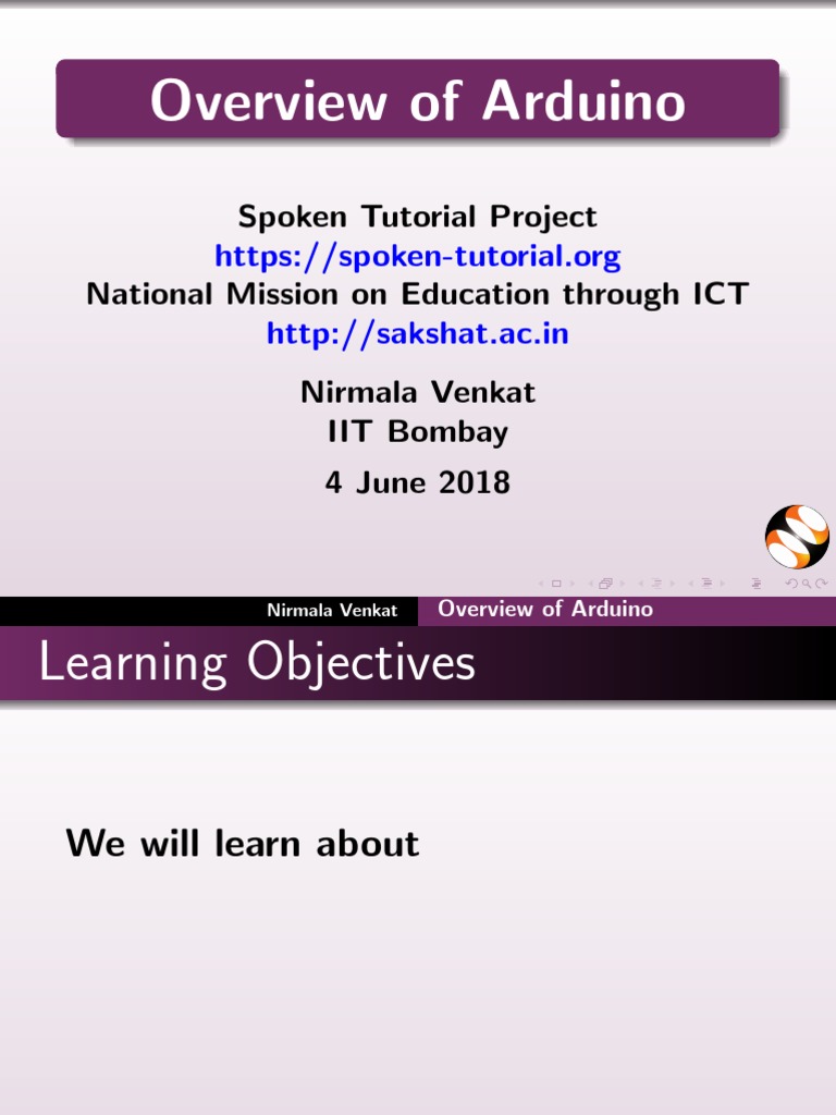 Overview Of Arduino Spoken Tutorial Project National Mission On Education Through Ict Pdf 
