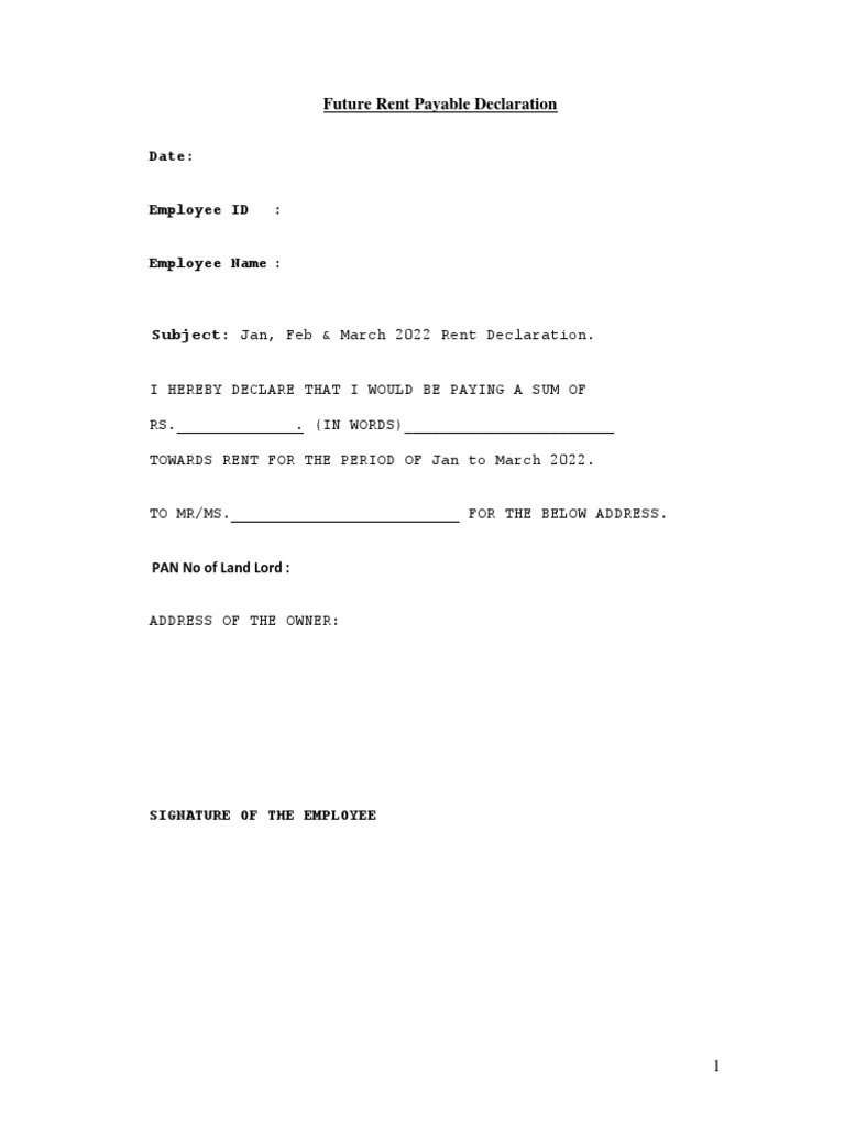 Jan Feb March Rent Declaration Format | PDF