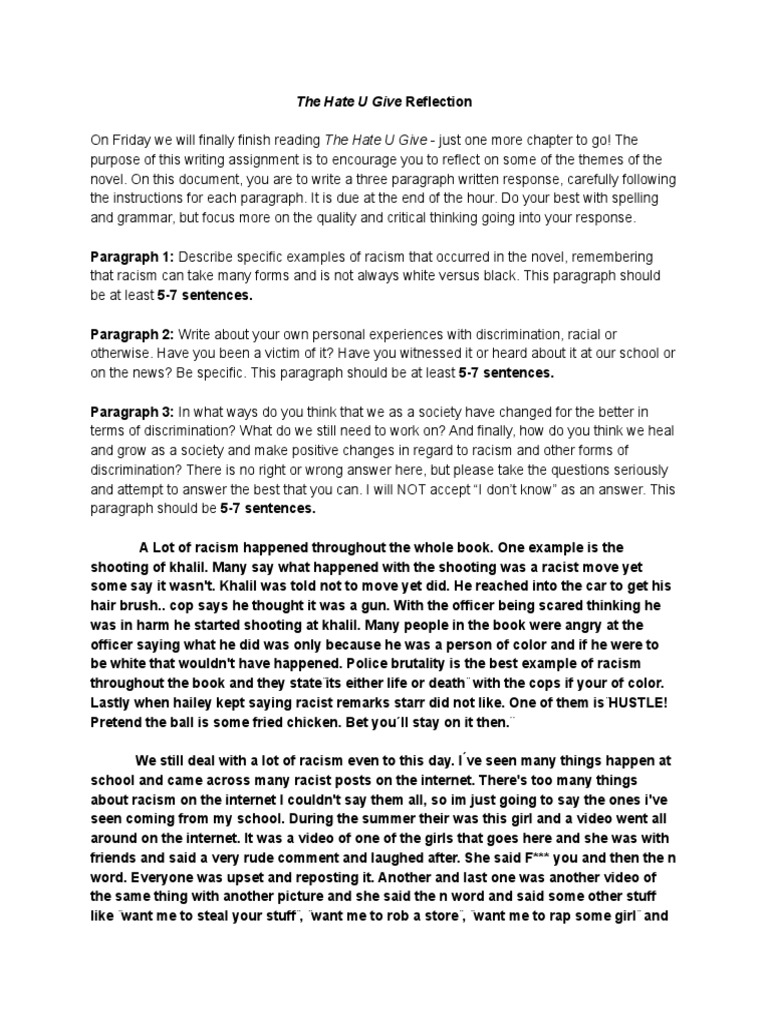 Student Reflection on Racism | PDF | Racism | Discrimination & Race ...