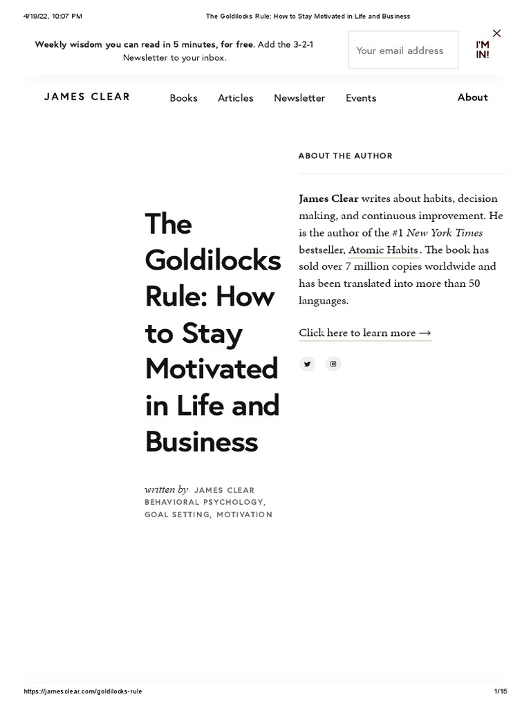 The Goldilocks Rule How To Stay Motivated In Life And Business Pdf