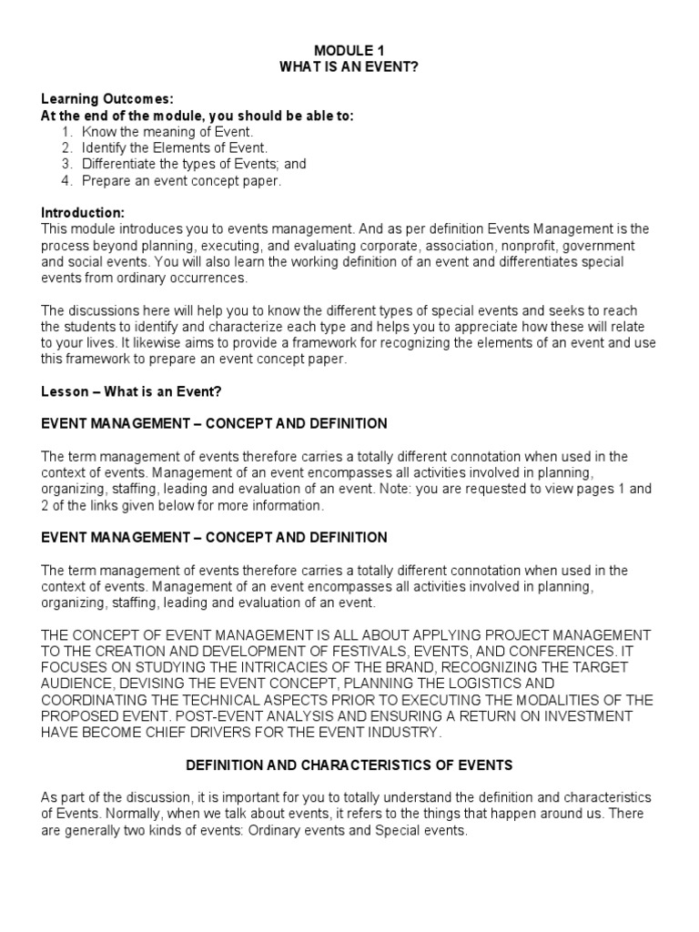 EVENTS MANAGEMENT - Module 1-5 | PDF