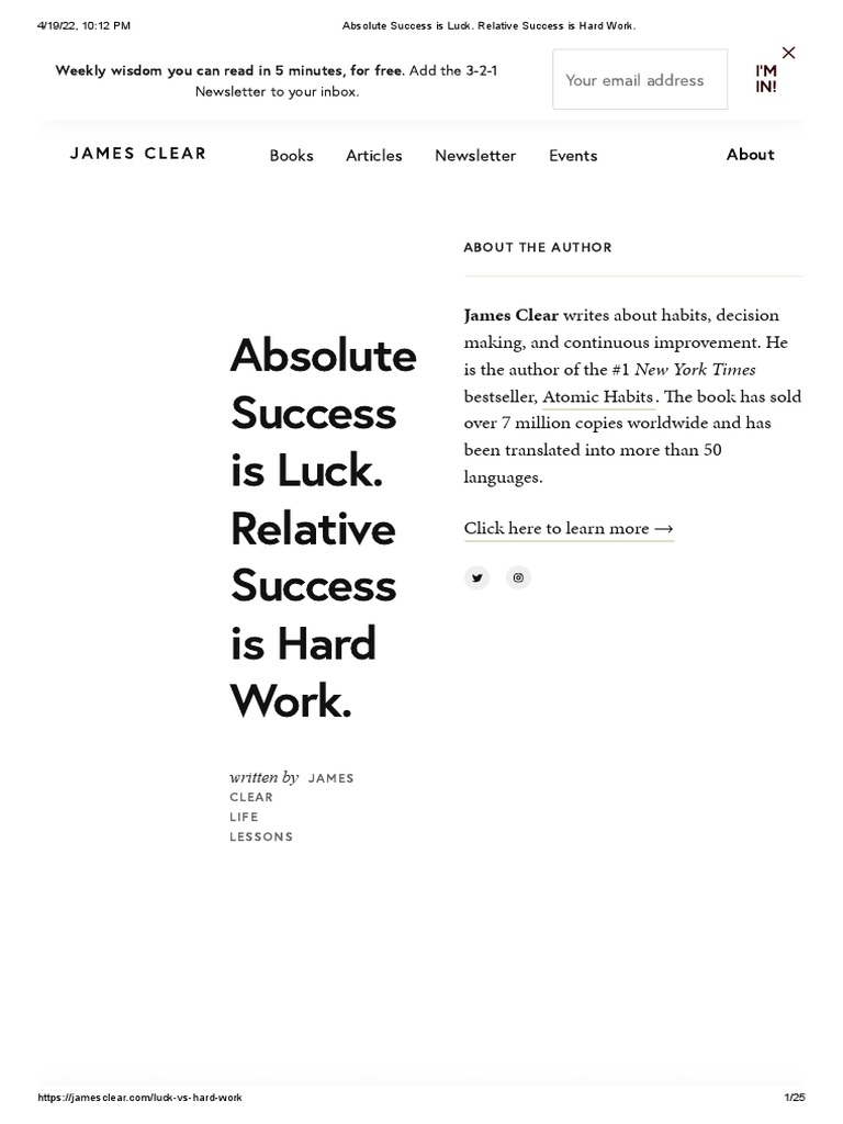 Absolute Success Is Luck. Relative Success Is Hard Work | PDF
