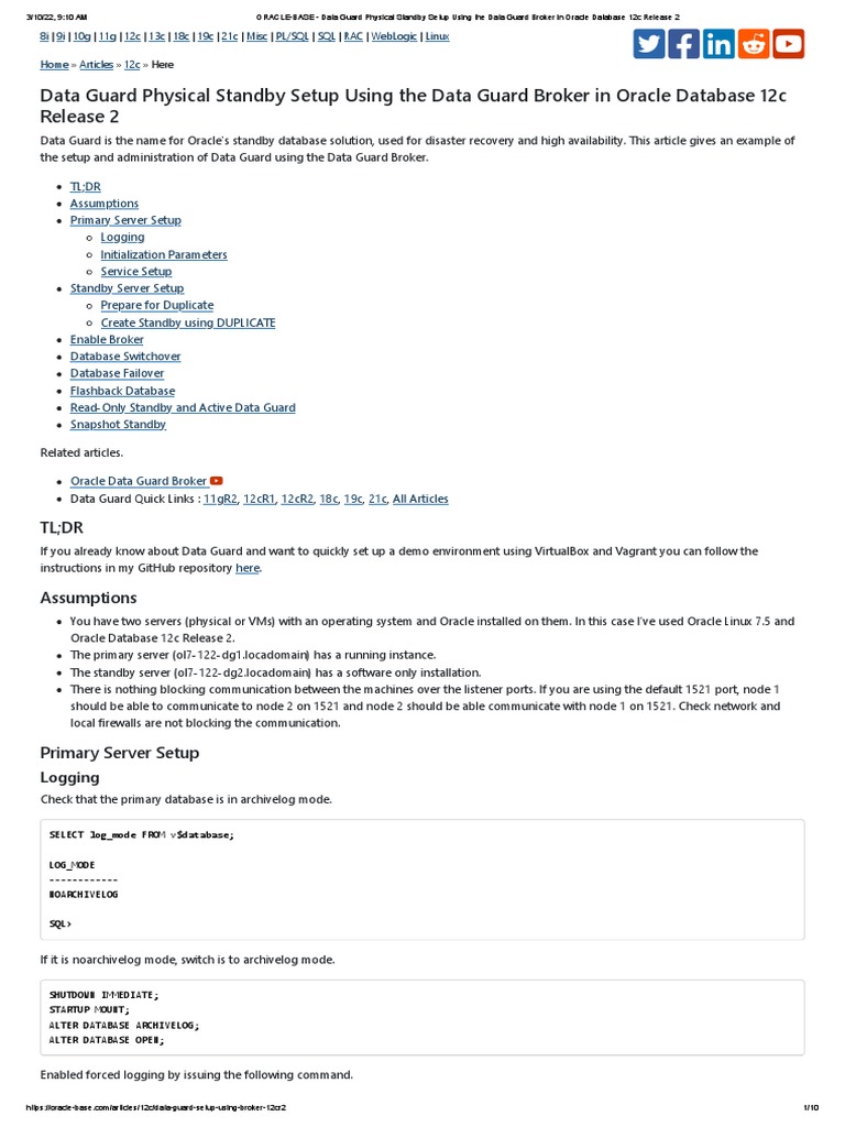 ORACLE-BASE - Data Guard Physical Standby Setup Using The Data Guard ... ORACLE-BASE - Data Guard Physical Standby Setup Using The Data Guard ...