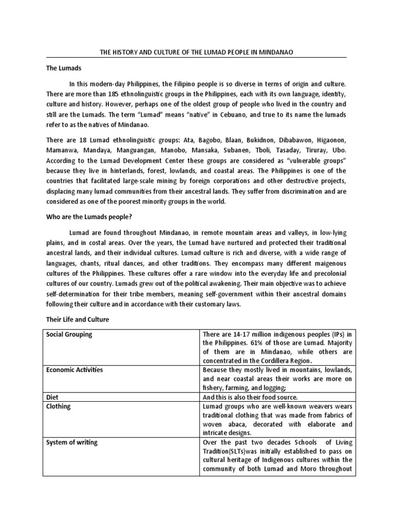 Lumad Culture and History in Mindanao | PDF | Southeast Asia | Philippines