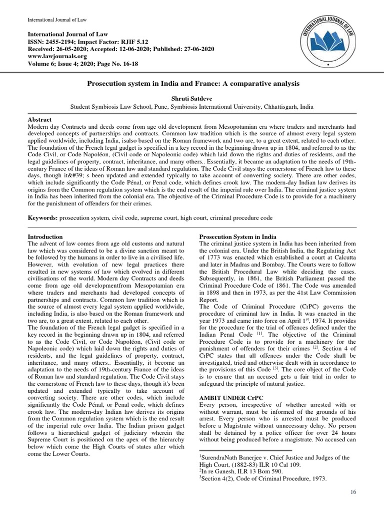 Prosecution System in India and France: A Comparative Analysis | PDF