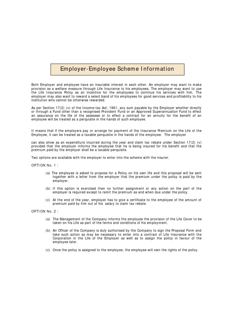 Emplr Emple Scheme Insu | PDF | Life Insurance | Employee Benefits