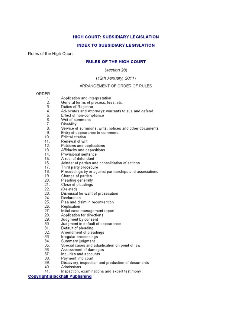 Rules of The High Court (With 2021 Ammendments) | PDF | Judgment (Law ...