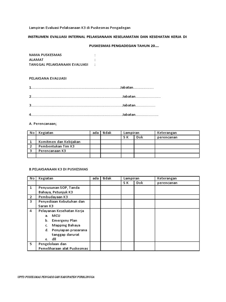 LEMBAR CHECKLIST K3 Puskesmas | PDF
