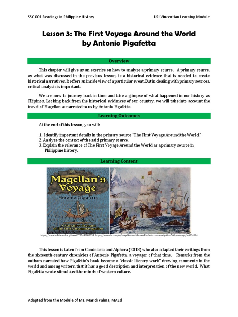 Lesson 3: The First Voyage Around The World by Antonio Pigafetta | PDF