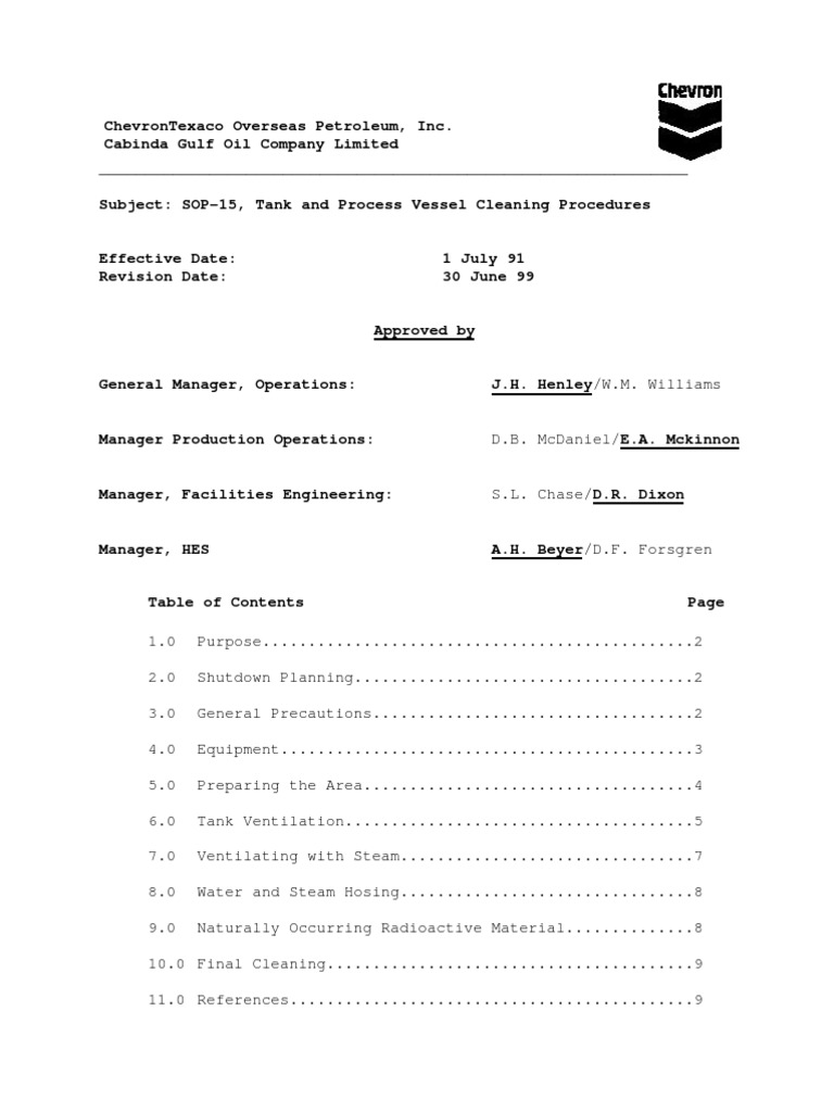 SOP-15, Tank and Process Vessel Cleaning Procedures | PDF | Steam ...