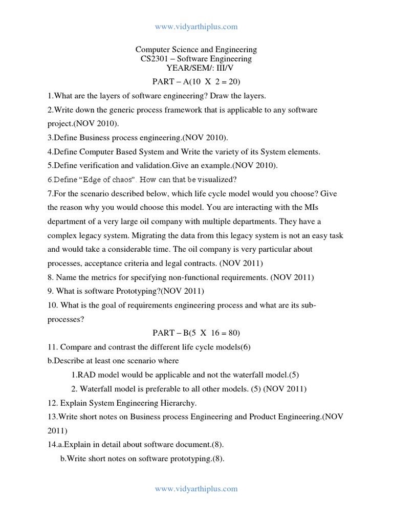 Software Engineering Exam Guide | PDF | System | Software