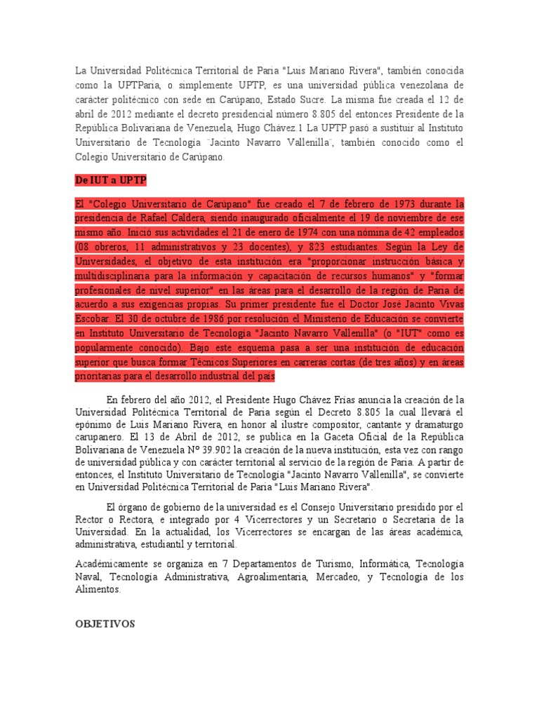 UPTP Su Historia | PDF | Universidad