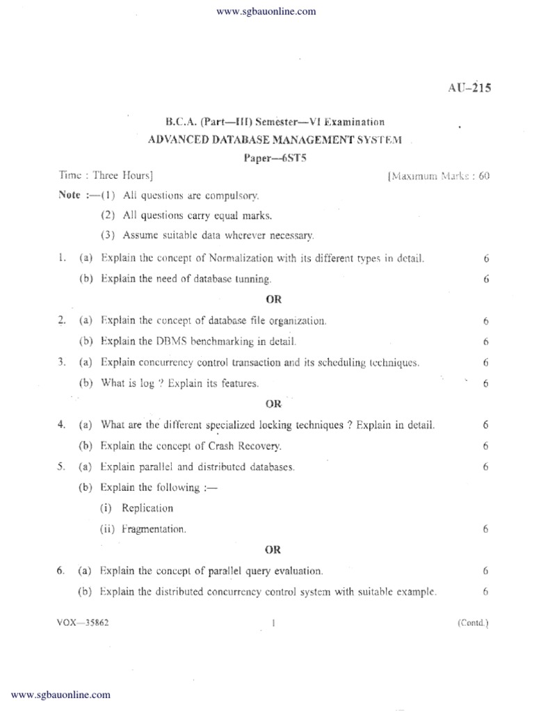 Bca 6 Sem Advance Dbms Summer 2018 | PDF | Databases | Information Age
