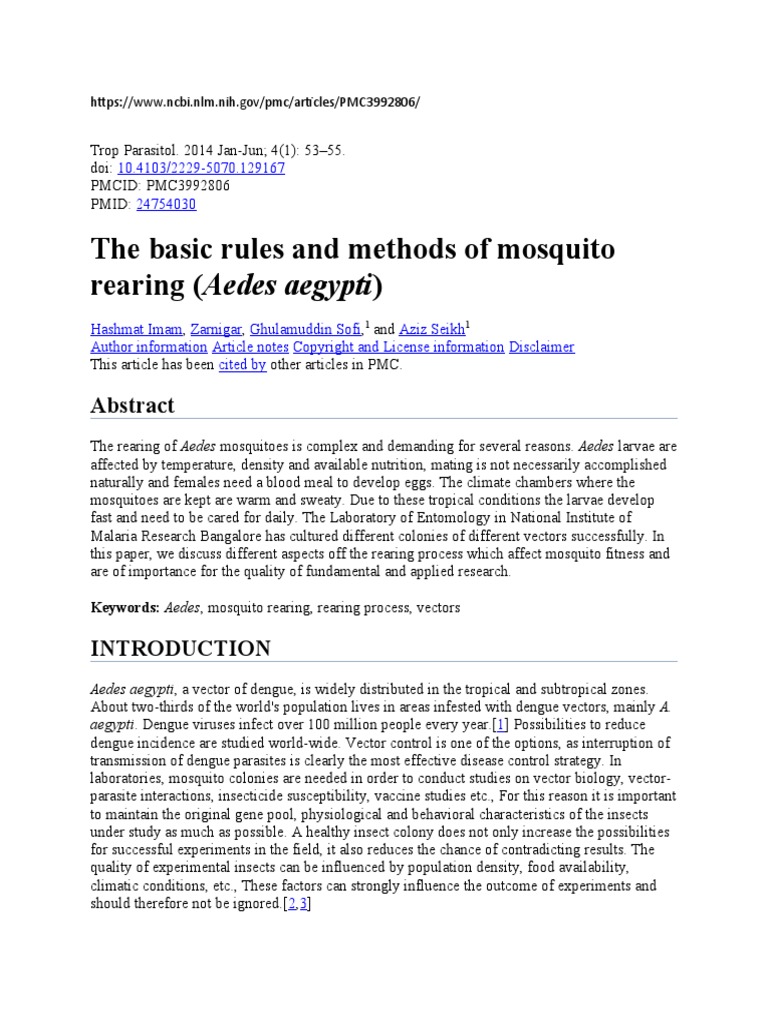 The Basic Rules and Methods of Mosquito Rearing (Aedes Aegypti) | PDF ...