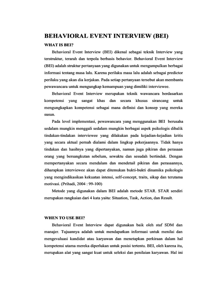 Teknik Wawancara BEI Berbasis Kompetensi | PDF | Karier & Perkembangan