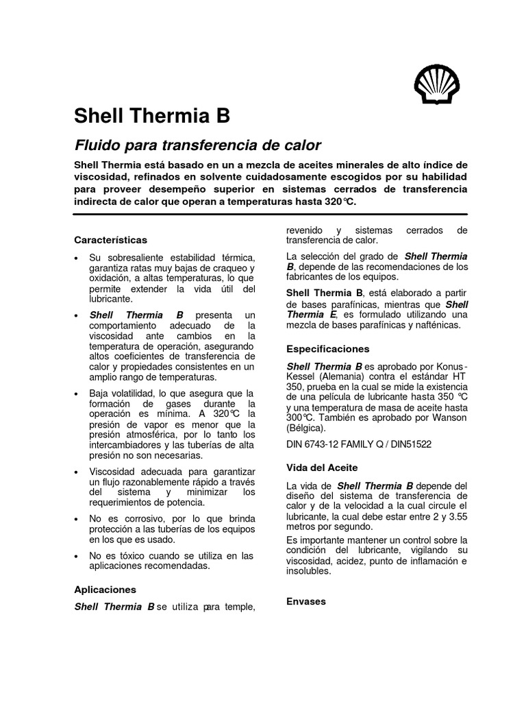 Shell Thermia B: Fluido de Transferencia de Calor | PDF | Temperatura ...