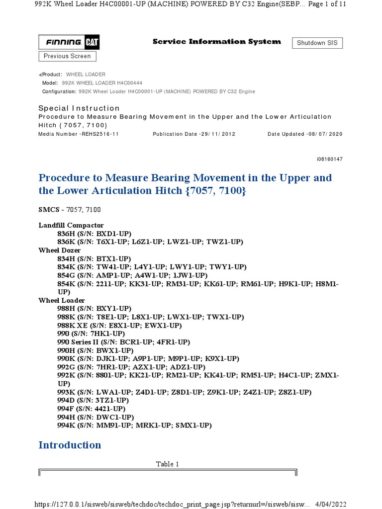 REHS2516-11 Procedure To Measure Bearing Movement in The Upper and The ...