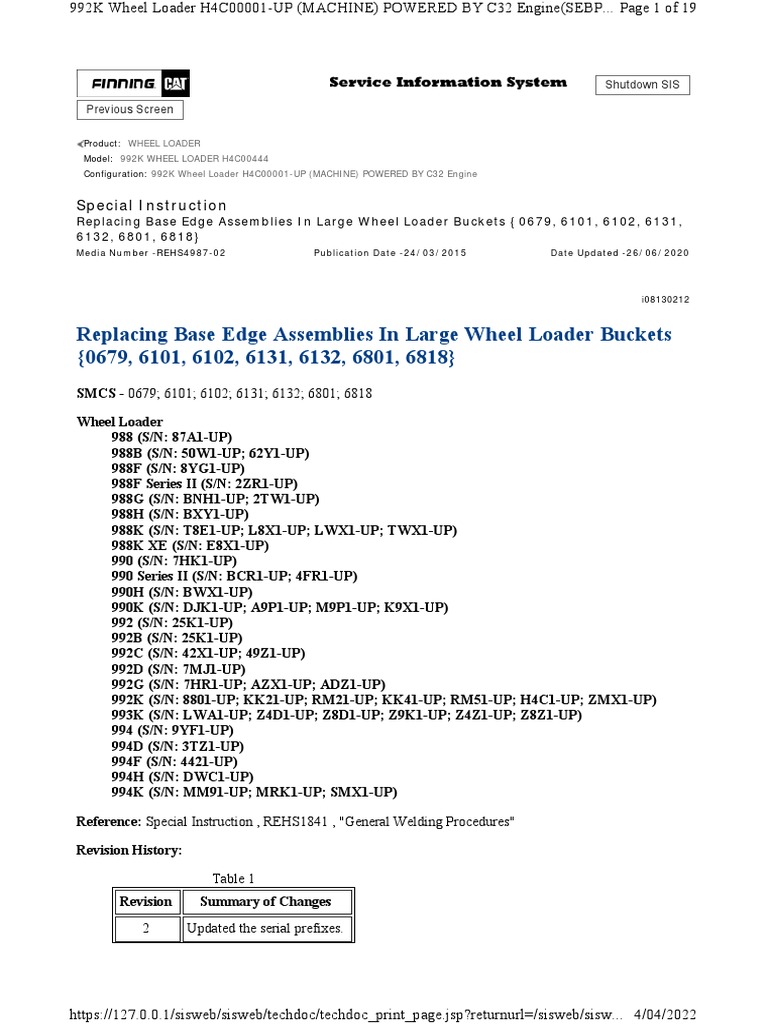 REHS4987-02 Replacing Base Edge Assemblies in Large Wheel Loader ...