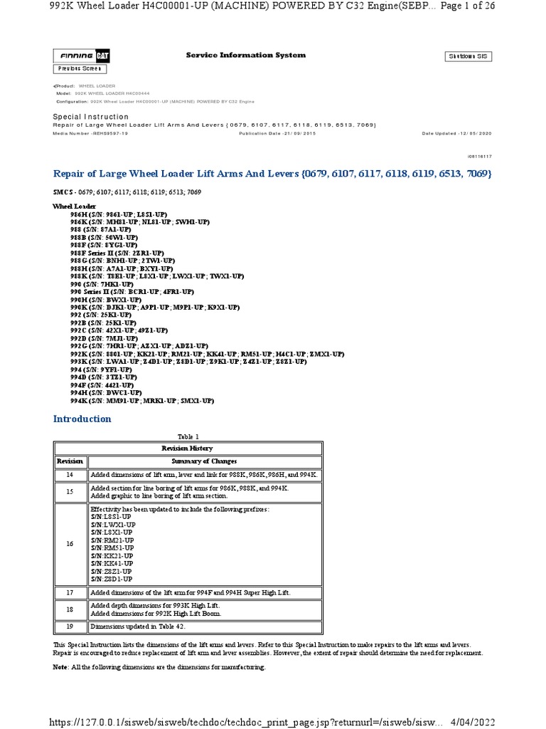 REHS9597-19 Repair of Large Wheel Loader Lift Arms and Levers | PDF ...
