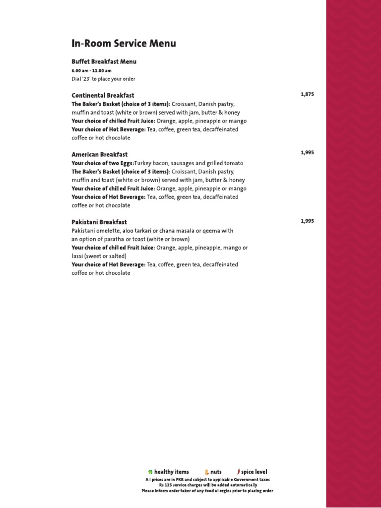 In Room Menu NewPR | PDF | Drink | Food And Drink